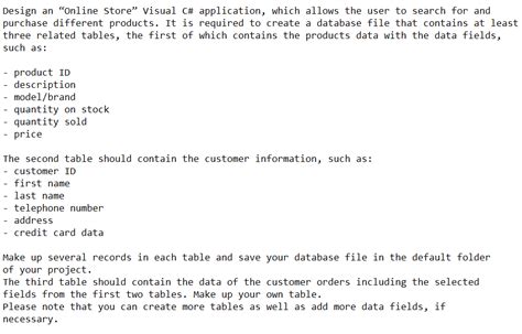Solved Design An Online Store Visual C Application