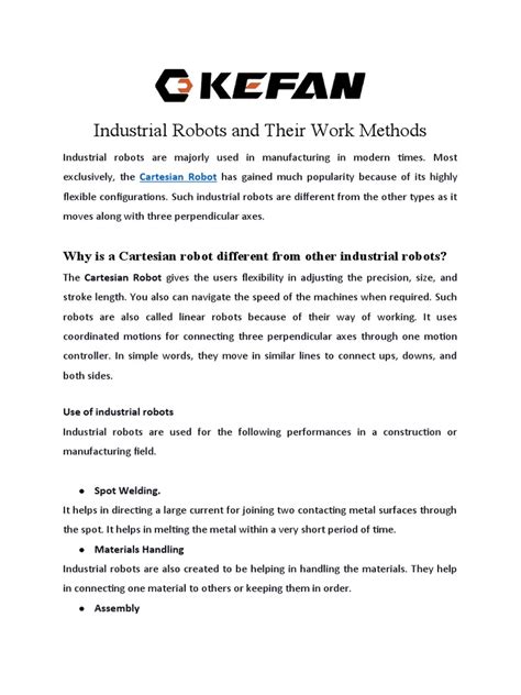 Industrial Robots And Their Work Methods Pdf Robot Robotics