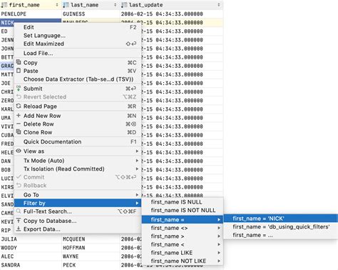 Filter Help DataGrip