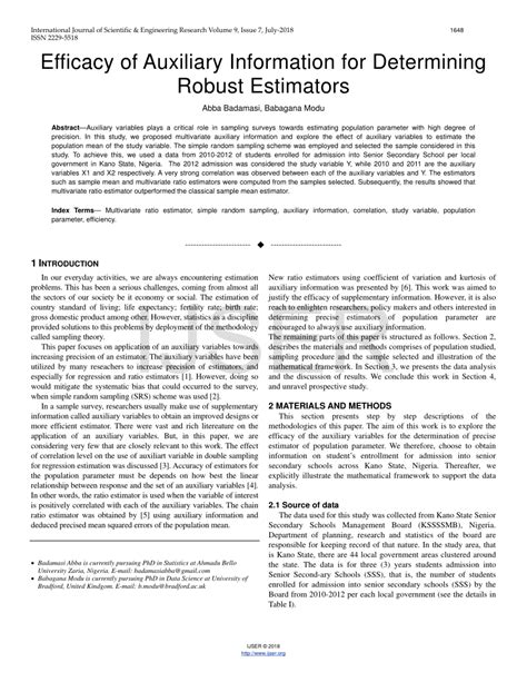 Pdf Efficacy Of Auxiliary Information For Determining Robust Estimators