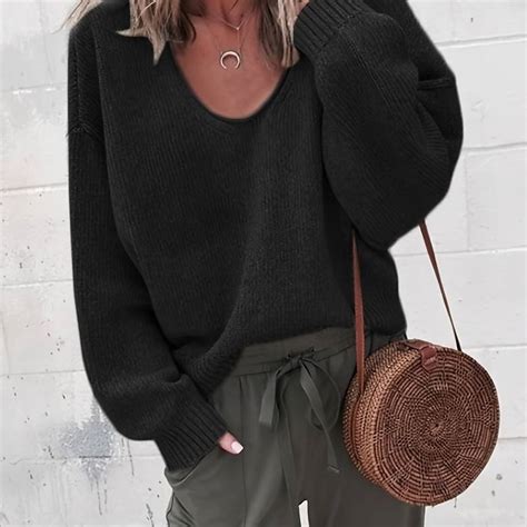 Solid Twist Front Pullover Sweater Casual V Neck Long Sleeve Slim