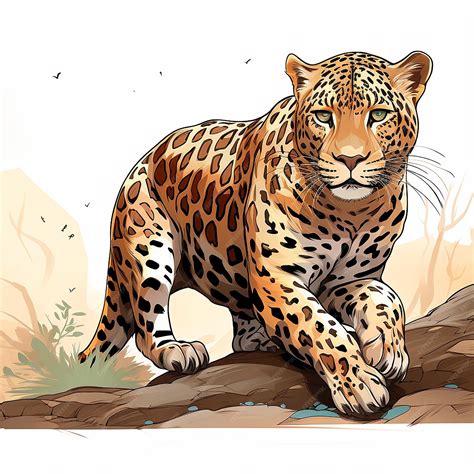 Premium Ai Image Handdrawn Animated Version Leopard Full Body Cart