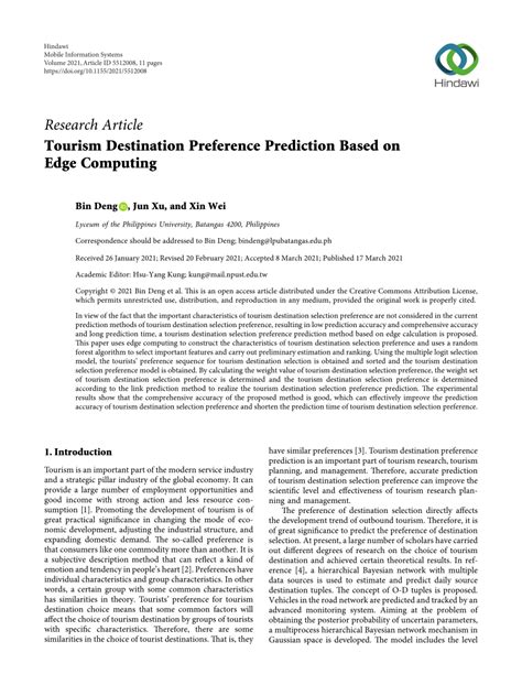 Pdf Tourism Destination Preference Prediction Based On Edge Computing