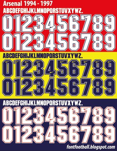 FONT FOOTBALL Font Vector Arsenal 1994 1995 1996 1997 Kit