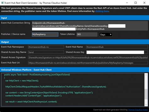 calling the azure event hub rest api from uwp wpf and any other