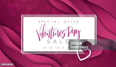 벡터 일러스트 레이 션에 라벨발렌타인의 날종이 접기 심장 모양 문자 손으로 발렌타인 프로 모션 배너 서식 파일의 파도 배경 2월에 대한 스톡 벡터 아트 및 기타 이미지