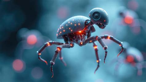 Futuristic Robotic Spider With Glowing Lights In A Vibrant Blue