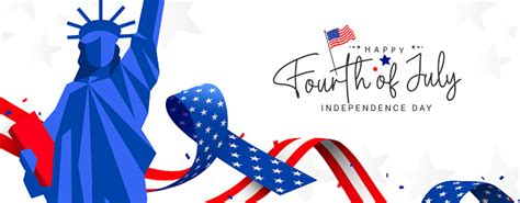 7월 4일 독립기념일 배너 배경 포스터 전단지 템플릿 자유의 여신상 미국 흔들리는 깃발 흰색 배경에 분리된 미국 리본 벡터 그림입니다 0명에 대한 스톡 벡터 아트 및 기타