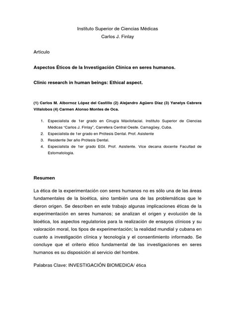 Aspectos Éticos De La Investigación Clínica En Seres Humanos Pdf