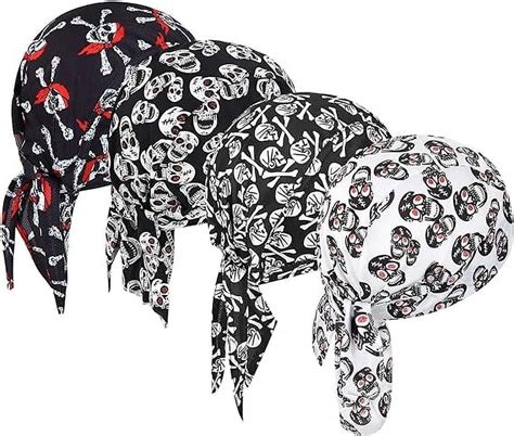 Wowstyle 4 Pcs Do Rags Skull Caps For Men Fashion Skull Sweat Wicking