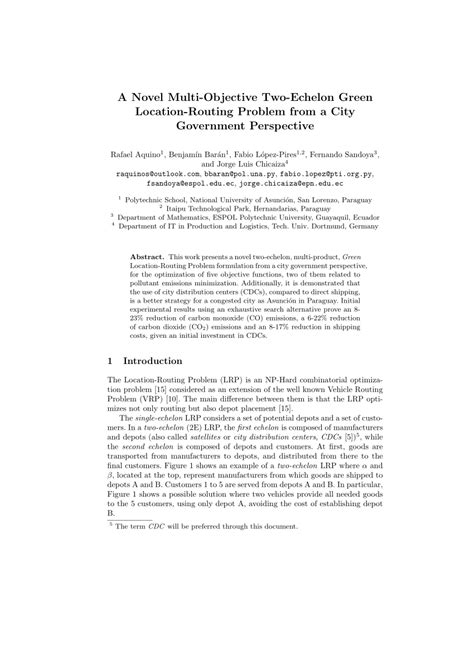 Pdf A Novel Multi Objective Two Echelon Green Location Routing