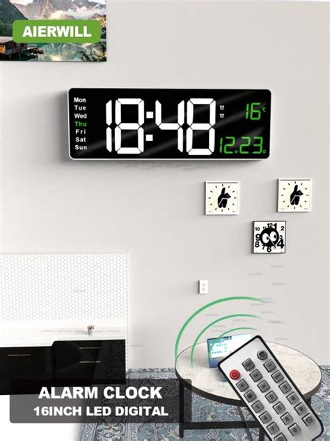 16inch Digital Wall Clock Large Led Alarm Clock Remote Control Date Week Temperature Clock Dual