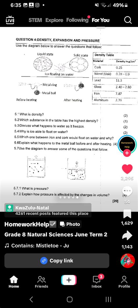 Question 4 Density Expansion And Pressure Use The Diagram Below To Answ