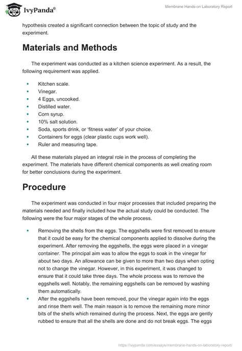 Membrane Hands On Laboratory Report 1176 Words Essay Example