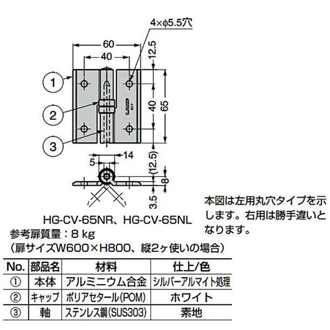 スガツネ クリーンヒンジ Hg Cv 65n型 Hg Cv 65nr シルバーアルマイト処理 1ヶ Sug Hg Cv 65nrカネマサ