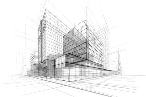Modern Architecture Building Construction Perspective Design Building Sketch Line Drawing On