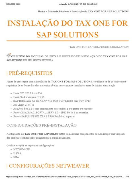 Instalação Do Tax One For Sap Solutions Pdf Engenharia Da