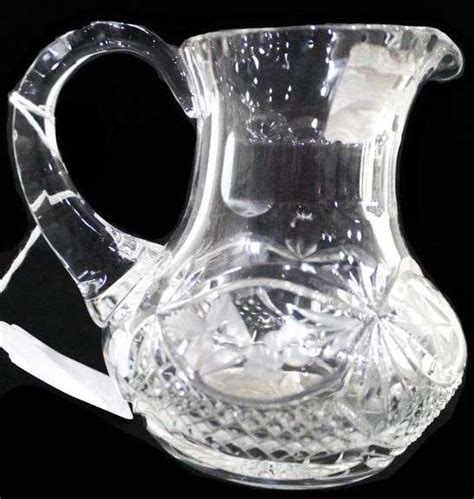Cut Crystal Glass Pitcher With Etched Flower And Leaf Diamond Point
