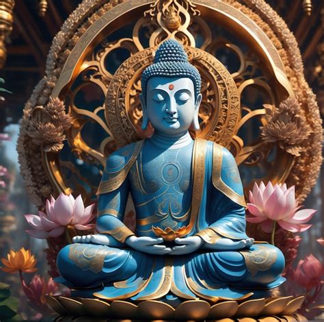 Premium AI Image A Buddha Statue Sitting In A Lotus Position