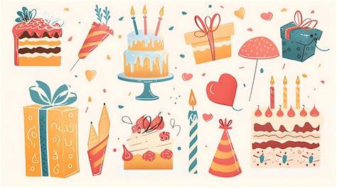 Uma Colagem De Imagens De Bolos De Aniversário E Corações Imagem