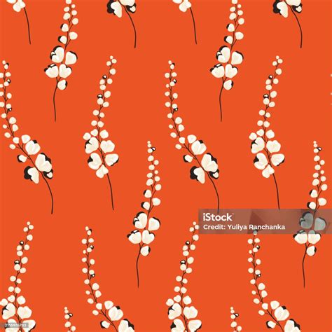 완벽 한 꽃 패턴 추상 꽃 디자인 작은 손으로 그린 흰 꽃 빨간 배경에 얇은 가지 벡터 일러스트 레이 션입니다 0명에 대한 스톡 벡터 아트 및 기타 이미지 Istock