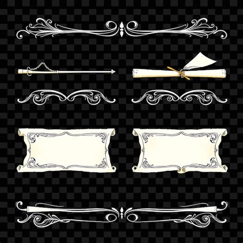 Decorative Borders Scrolls Quills Books Sepia With Parchment White