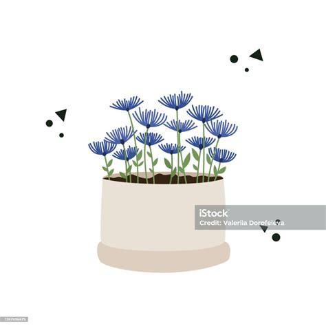 흰색 배경에 고립 된 화분에 옥수수 꽃 냄비에 꽃이 있는 엽서 플랫 벡터 일러스트레이션 0명에 대한 스톡 벡터 아트 및 기타
