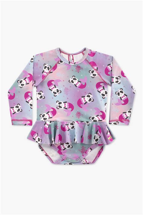 Body Com Babado E Proteção Solar Bebê E Infantil Panda Dedeka