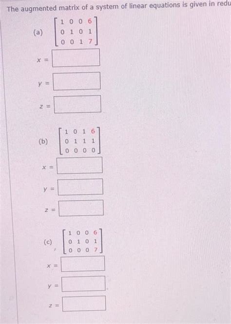 Solved The Argumented Matrix Of A System Of Linear Equations Chegg Com