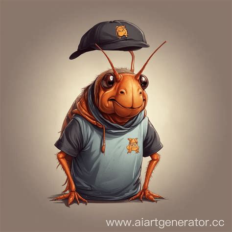 Friendly Cartoon Cockroach In Cap And Tshirt Illustration Ai Art Generator