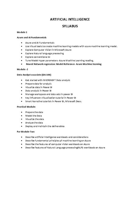 Ai Syllabus Artificial Intelligence Syllabus Module 1 Azure And Ai