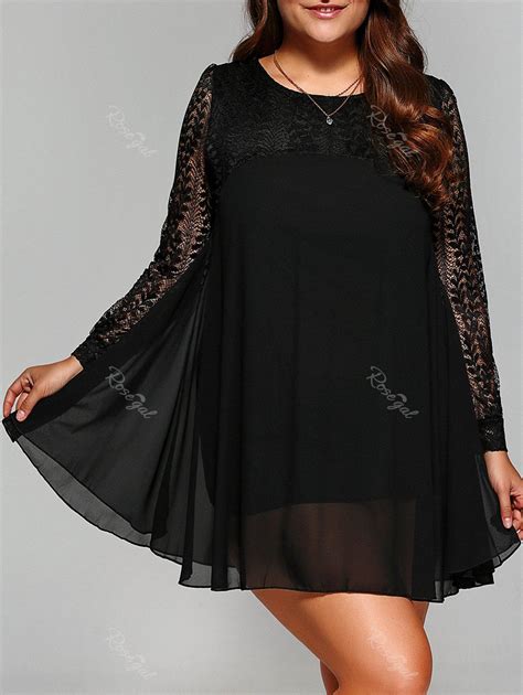 37 Off Plus Size Lace Splicing Chiffon Dress Rosegal