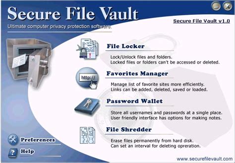 Secure File Vault Main Window SecureFileVault Secure File Vault