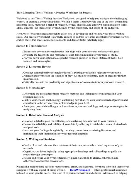 Thesis Writing Practice Worksheet Pdf Essays Methodology