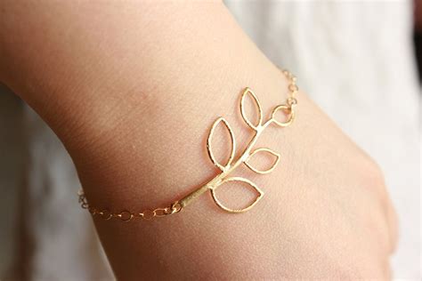 Gold Leaf Bracelet 14k Gold Filled Chain Adjustable Gold