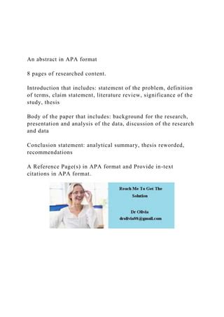 An Abstract In APA Format8 Pages Of Researched Content DOCX Science