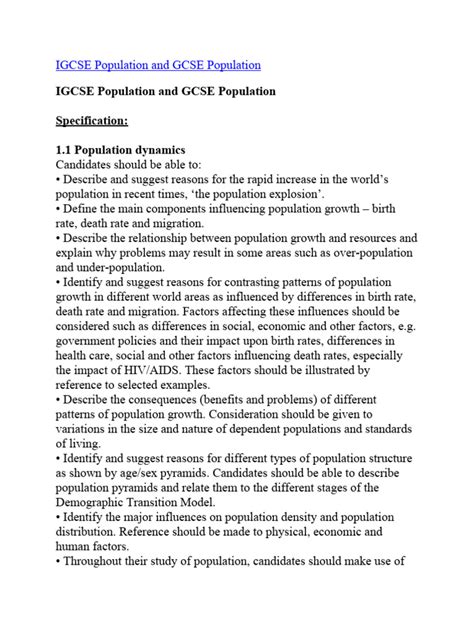 Igcse Population And Gcse Population Pdf Hivaids Birth Rate