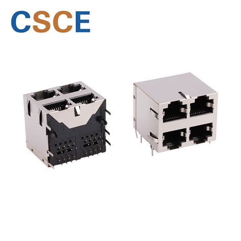 Stacked RJ45 Modular PCB Jack Connector With Through Hole PCB Jack