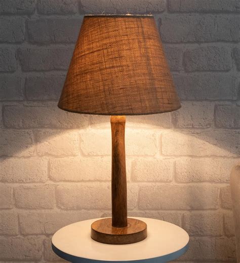 Buy Romonov Beige Cotton Shade Night Lamp With Wood Base By Homesake At