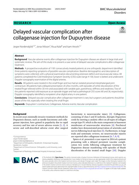 Pdf Delayed Vascular Complication After Collagenase Injection For Dupuytren Disease