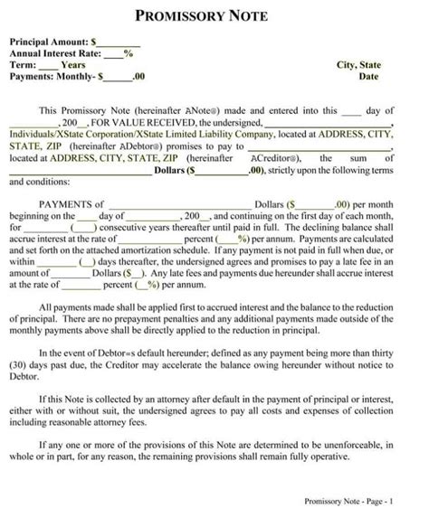Free Installment Promissory Note Template Midi