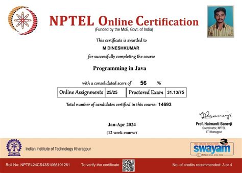 dinesh kumar m on linkedin java nptel certification