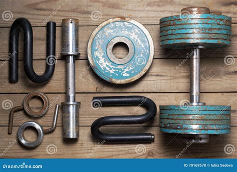 Vintage Heavy Dumbbell Dumbbell In Disassembled Form And Stops Stock