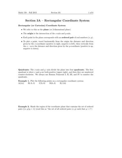 Section A Rectangular Coordinate System
