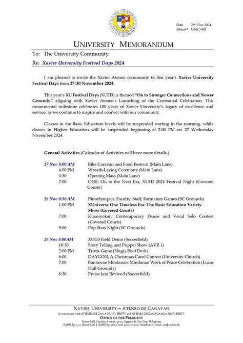Xavier University Memo U Xavier University Festival Days
