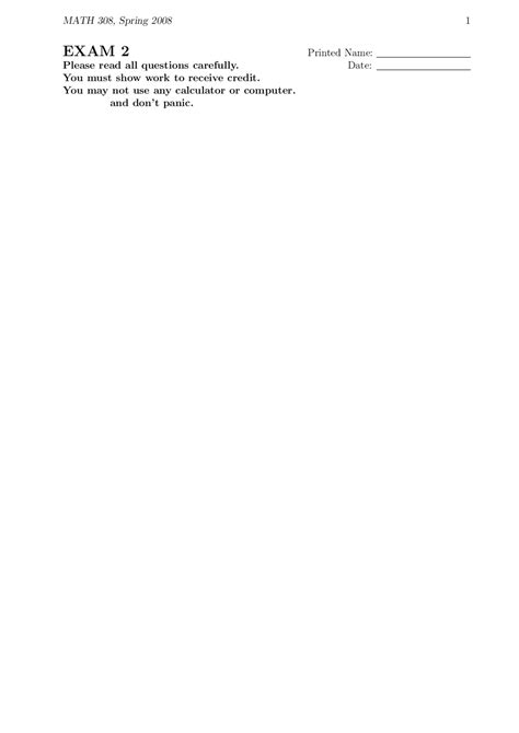 Exam 2 Differential Equations Spring 2008 Math 308 Docsity