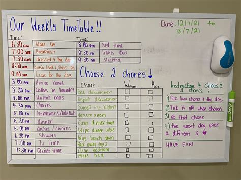 Weekly Time And Chore Chart