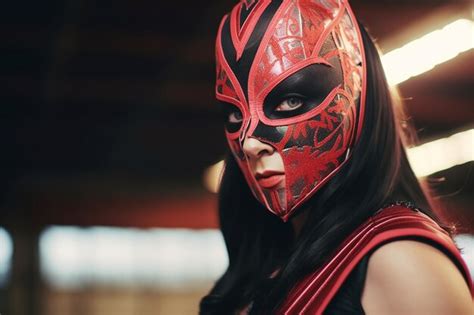 Premium Photo Female Masked Professional Wrestler
