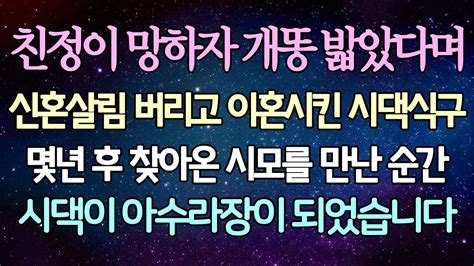 반전 사이다 사연 친정이 망하자 개똥 밟았다며 신혼살림 버리고 이혼시킨 시댁식구 몇년 후 찾아온 시모를 만난 순간 시댁이 아수라장이 되었습니다 사이다사연라디오드라마