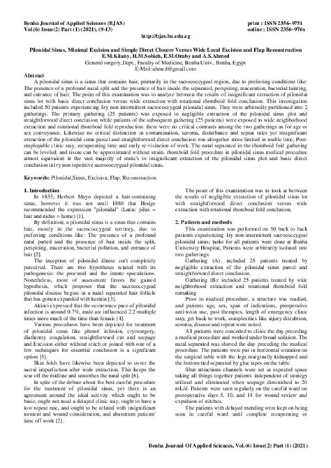 Pdf Pilonidal Sinus Minimal Excision And Simple Direct Closure Versus Wide Local Excision And